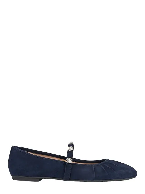 STUART WEITZMAN Justina Embellished Suede Mary Jane Flats - Navy