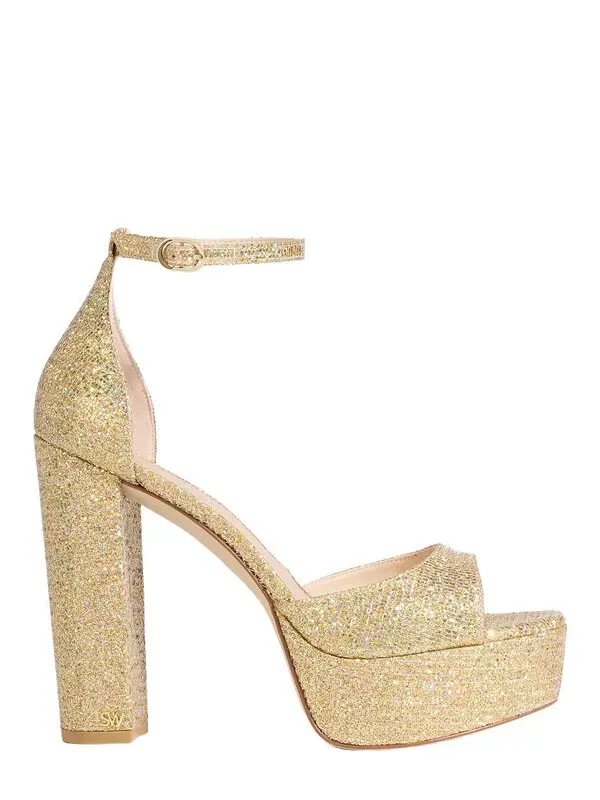 STUART WEITZMAN Pamela Sequin Embellished Lamé Platform Sandals - Gold