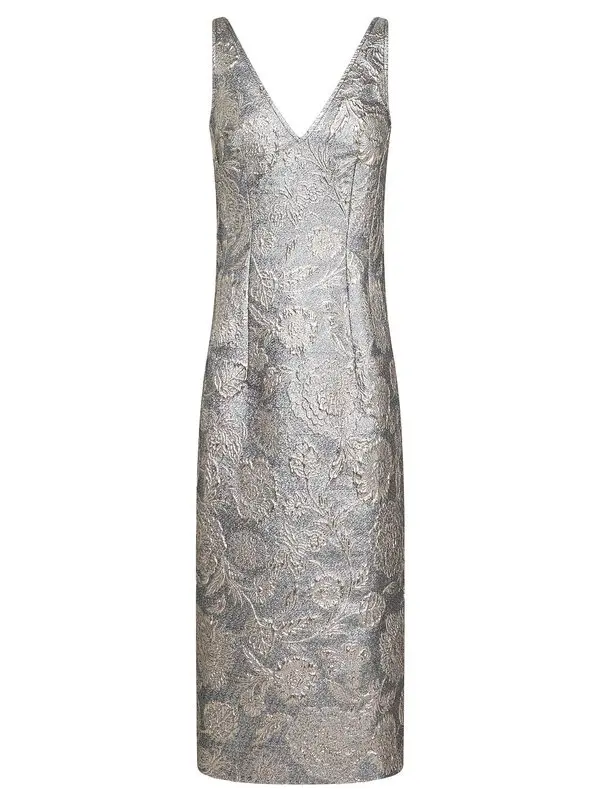 TOTEME Metallic Brocade Midi Dress - Gunmetal