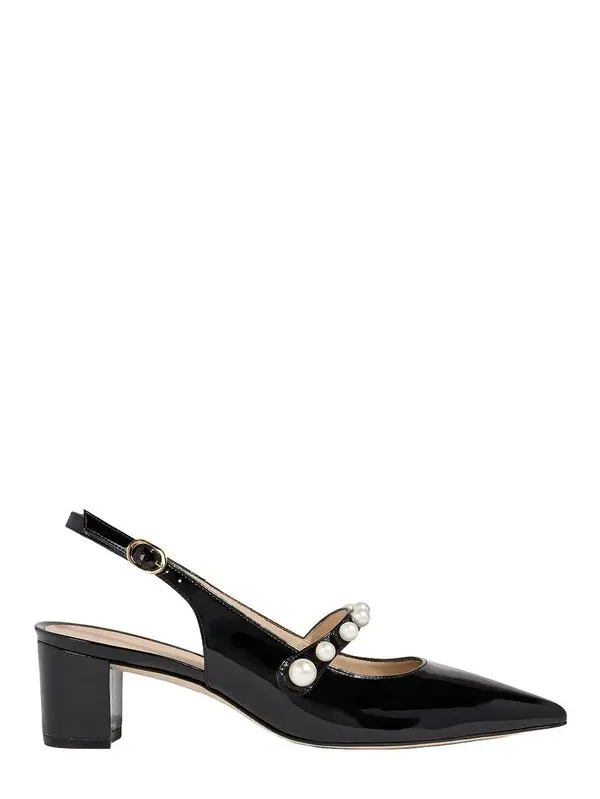 STUART WEITZMAN Pia Embellished Patent Leather Mary Jane Slingback Pumps - Black