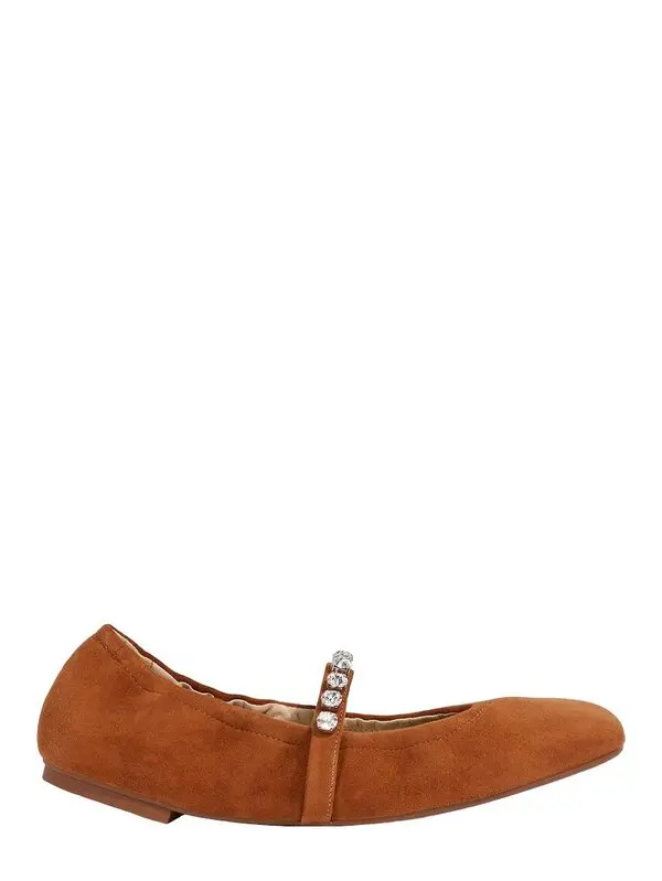 STUART WEITZMAN Goldie Crystal Embellished Suede Mary Jane Flats - Light Brown