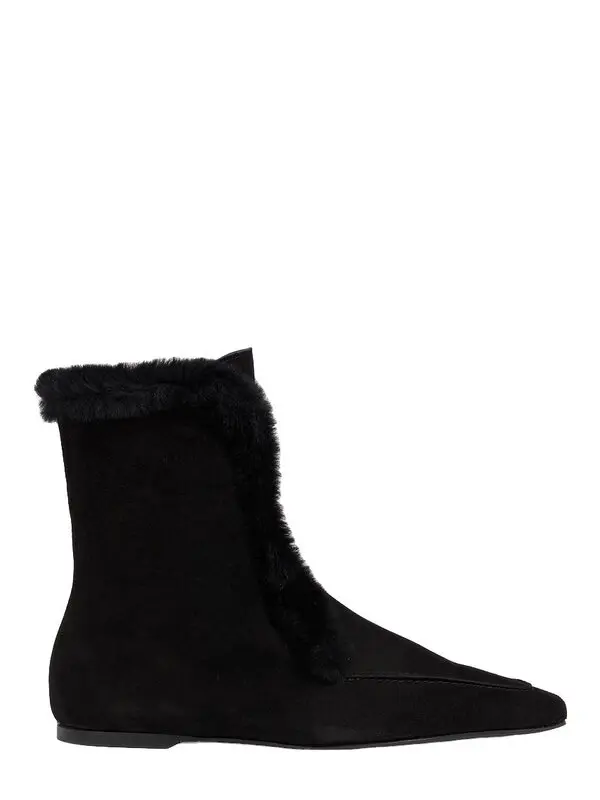 TOTEME Shearling Trimmed Suede Ankle Boots - Black
