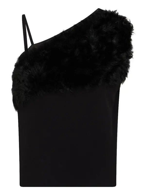 TOTEME Shearling Trimmed Satin Crepe Top - Black