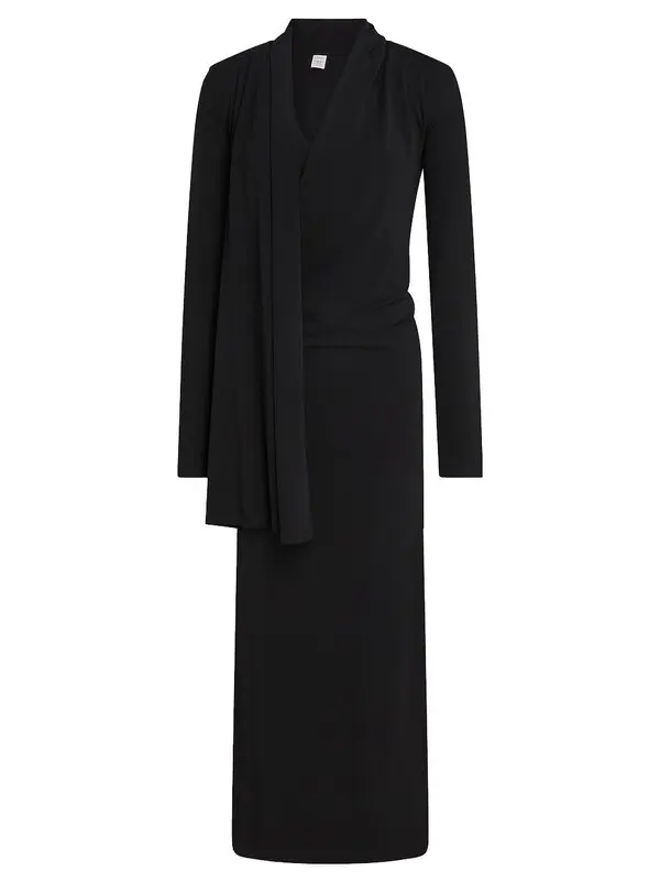 TOTEME Draped Stretch-jersey Midi Dress - Black