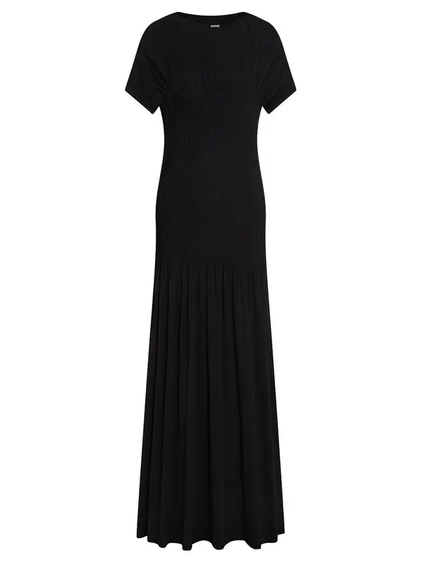 TOTEME Pleated Stretch-jersey Maxi Dress - Black