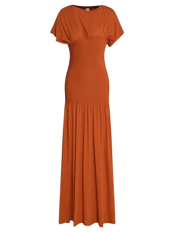 TOTEME Pleated Stretch-jersey Maxi Dress - Tan