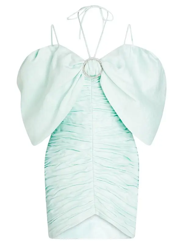 RASARIO Off-the-shoulder Bow-detailed Ruched Mini Dress - Mint