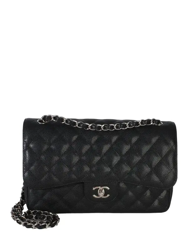 Chanel Quilted Caviar Jumbo Double Flap Bag - Black