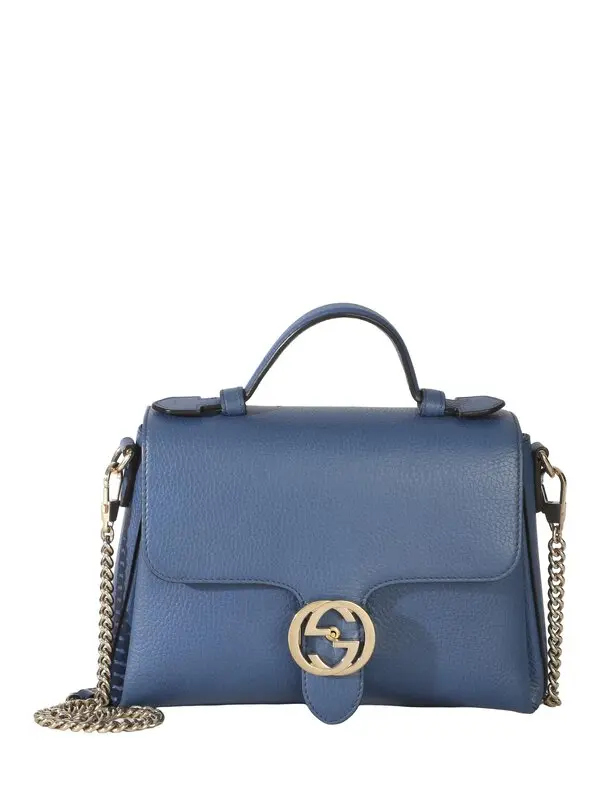 Gucci Calfskin Interlocking Gg Top Handle Bag - Blue