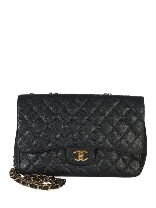 Chanel Quilted Caviar Jumbo Single Flap Bag - Black