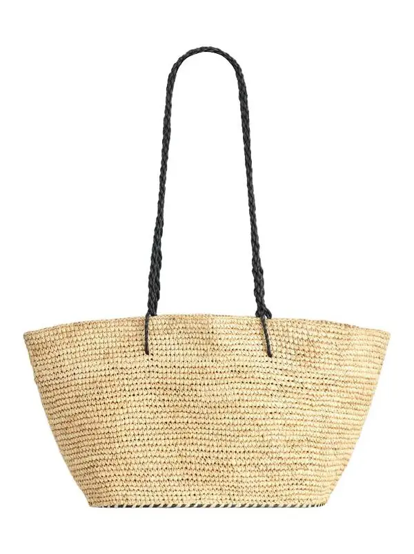 Cos Hand-woven Straw Tote Bag With Leather Details - Beige