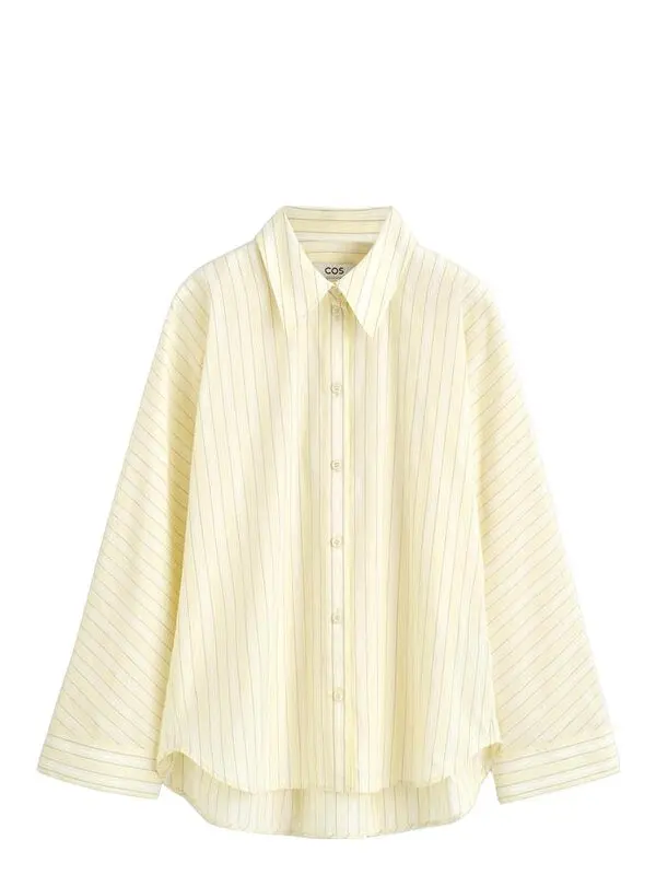Cos Pleated Striped Cotton Shirt - Yellow
