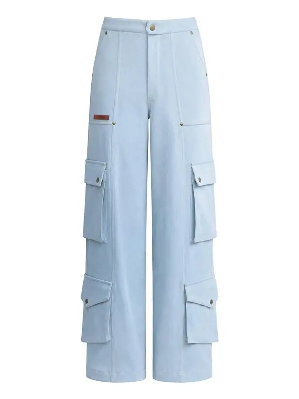 LUROQ LONDON Wide Leg Cargo Denim Trousers - Blue