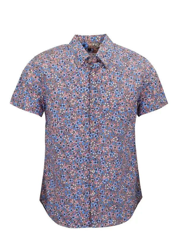LORDS OF HARLECH Tim Floral Field Coral Printed Button Up Shirt - Orange