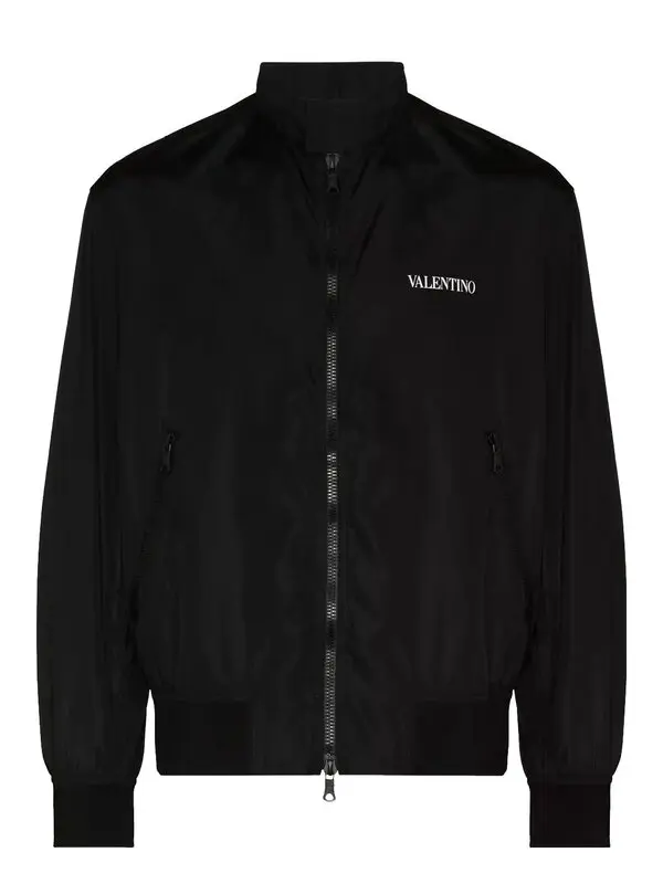 Valentino Garavani Logo Zip-up Bomber Jacket - Black