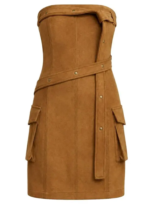 LUROQ LONDON Belted Sculpt Mini Dress - Brown