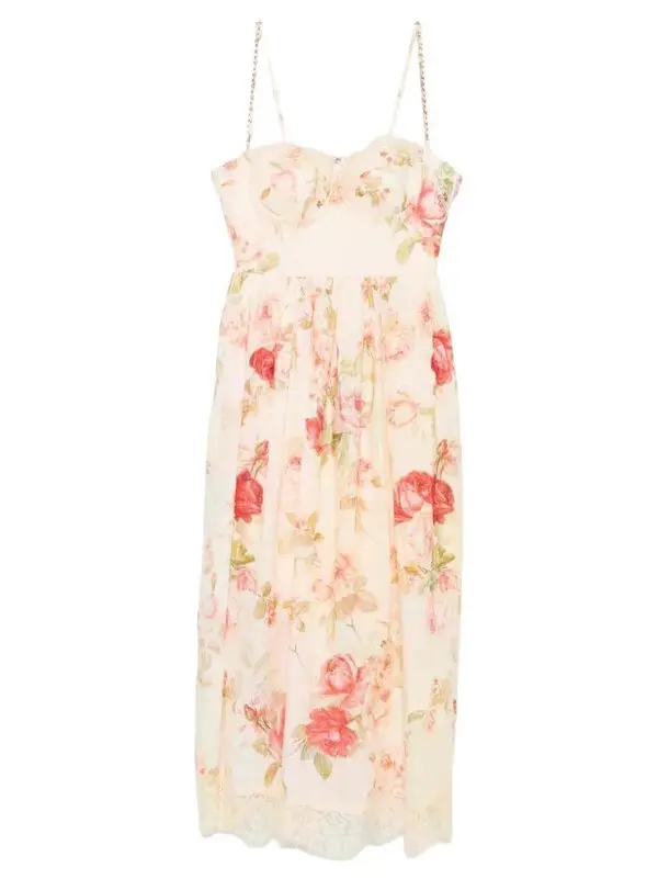 Zimmermann Roselight Picnic Floral-print Linen Midi Dress - Neutrals