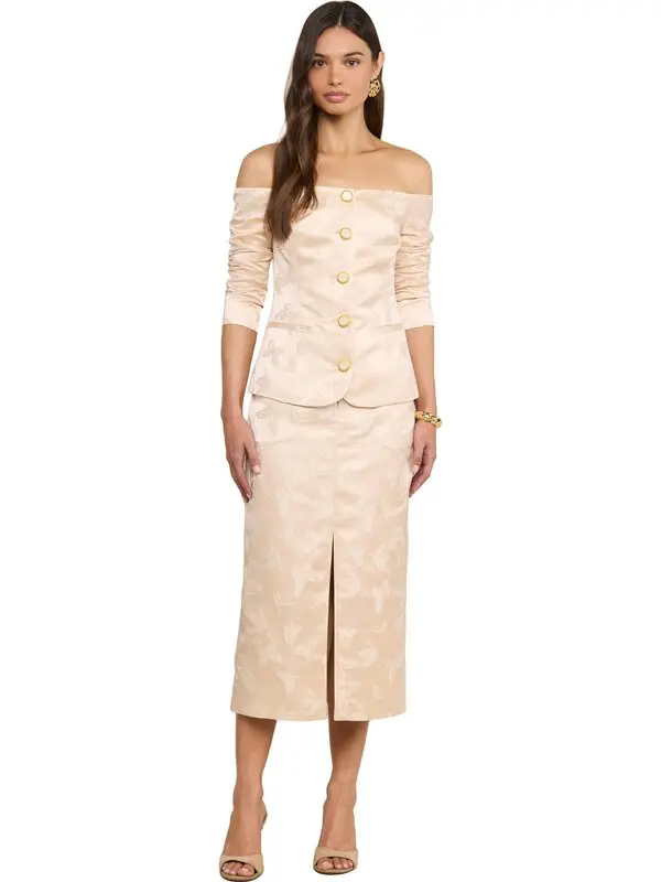 L'Agence Madonna Midi Skirt In Butterfly Jacquard - Pale Pink Butterfly
