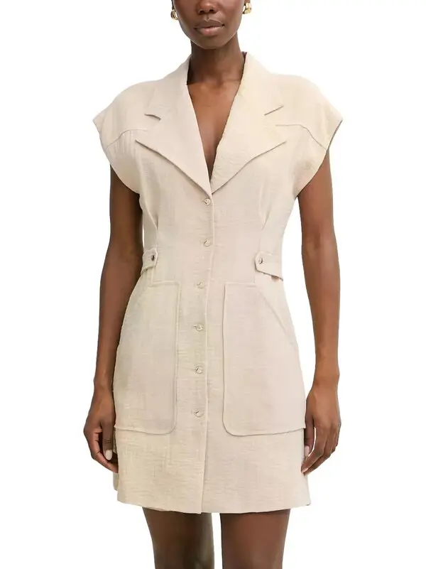 SIMONA CORSELLINI Beige Textured Notched Lapels Button-up Dress - Neutrals