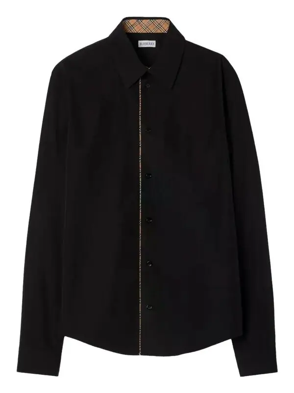 Burberry Classic-fit Check Piping Cotton Poplin Shirt - Black