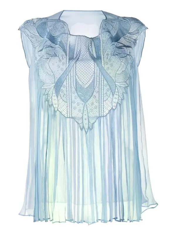 Alberta Ferretti Lace-embellished Silk Top - Blue