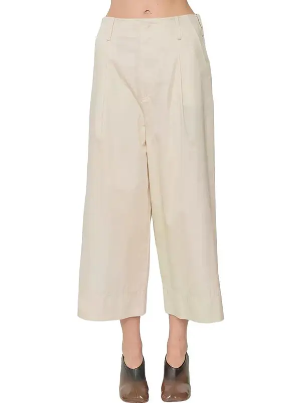 SUSANNE BOMMER Pleated Wide-leg Cropped Trousers - Neutrals
