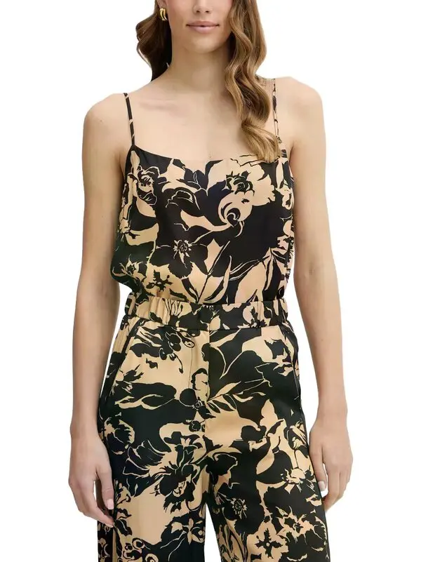 SIMONA CORSELLINI Beige Floral Print Spaghetti Strap Top - Neutrals