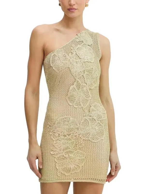 SIMONA CORSELLINI Crochet Knit Floral Appliqué Mini Dress - Gold