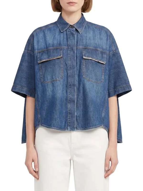Brunello Cucinelli Denim Shirt With Front Pockets - Blue