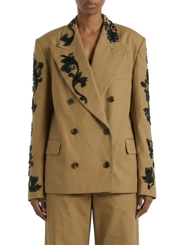 Dries Van Noten Embellished Double-breasted Blazer - Camel