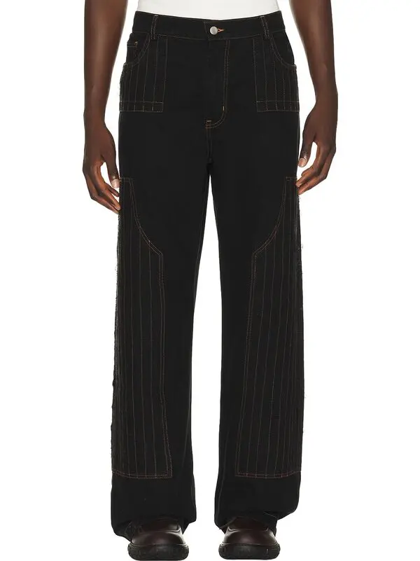 PAS UNE MARQUE Distressed Patch Carpenter Pants - Black