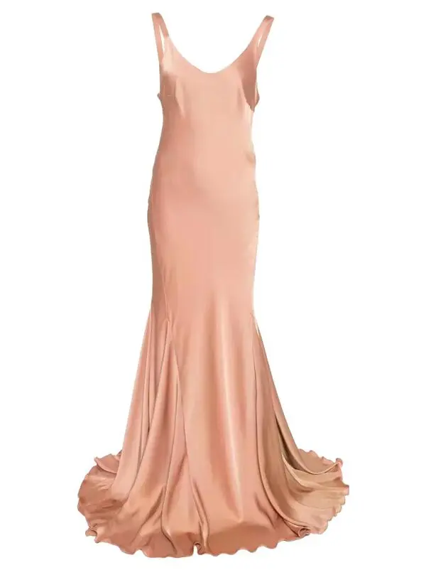 ALESSANDRO LEGORA Mocha Brown V-neck Sleeveless Maxi Dress - Pink