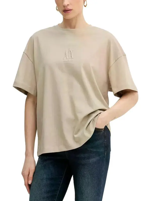 Armani Exchange Logo Embroidered T-shirt - Neutrals
