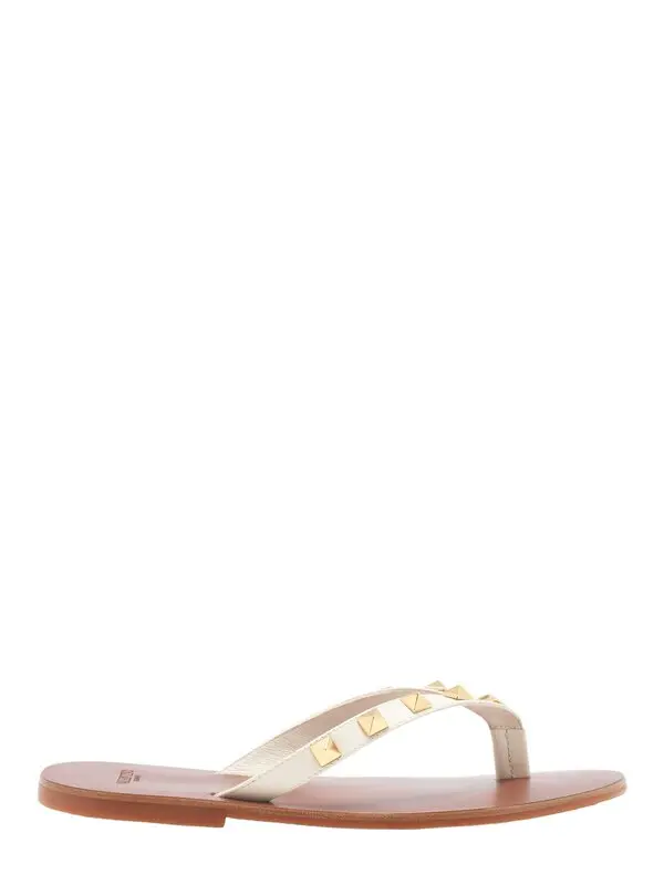Valentino Garavani Rockstud Thong Leather Sandals - Ivory