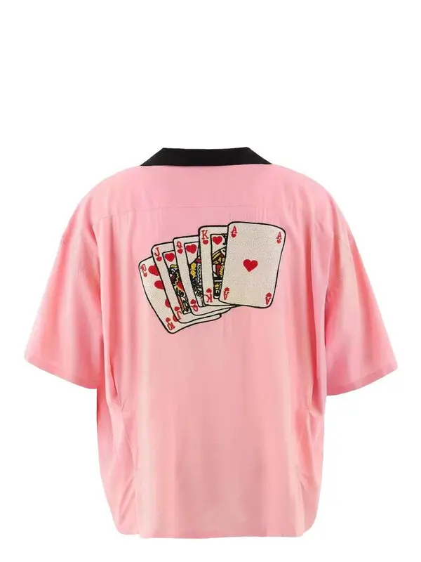 SAINT MXXXXXX Playing-card-patch Bowling Shirt - Pink