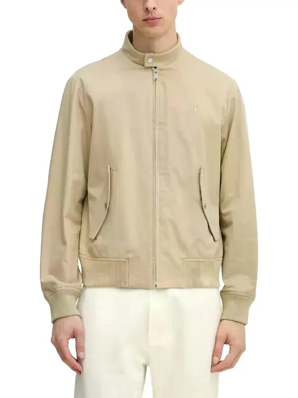 TRUSSARDI High-neck Logo-embroidered Jacket - Neutrals