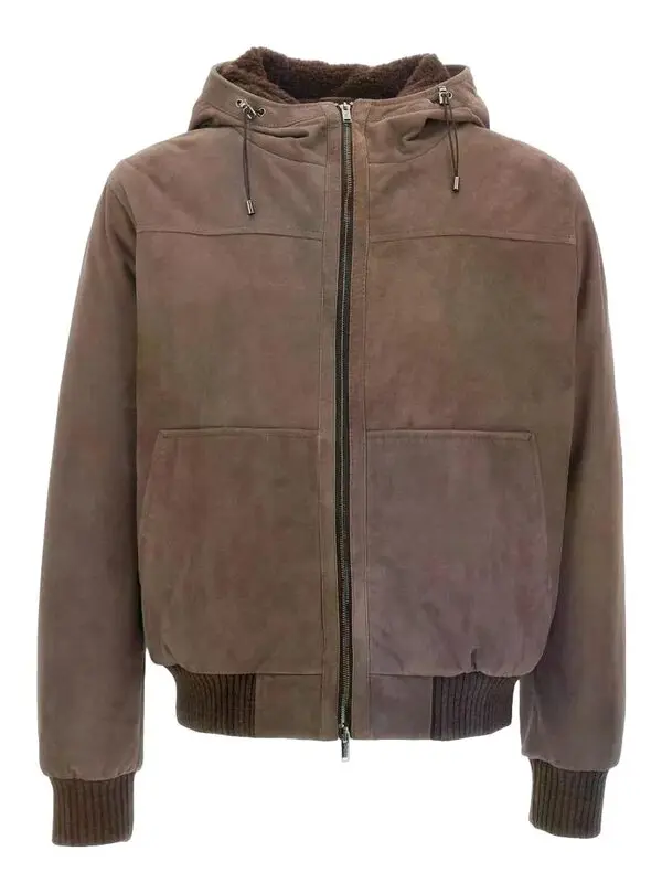 VOLFAGLI FIRENZE Shearling-lined Hooded Bomber Jacket - Brown