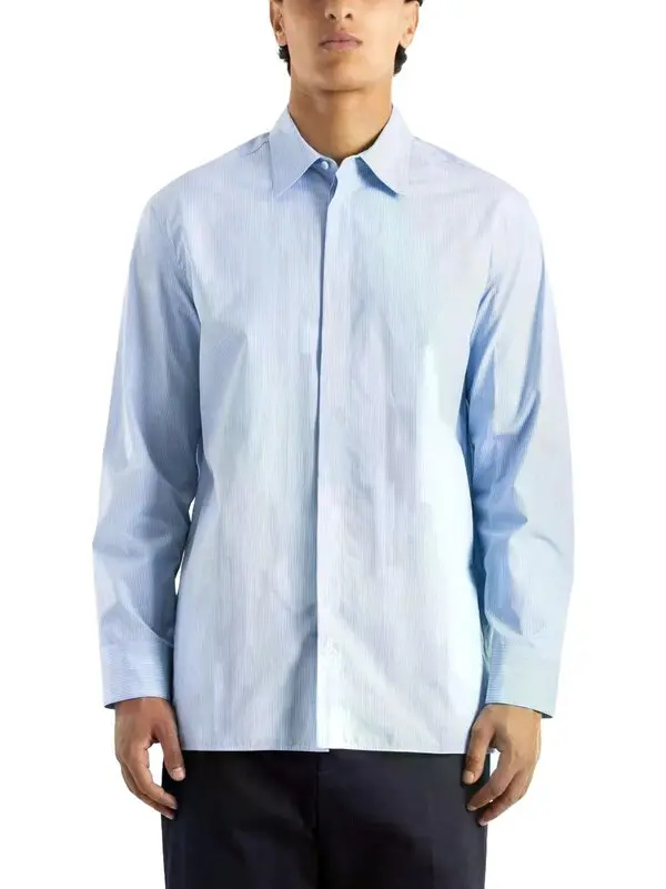 JIL SANDER Fine-stripe-pattern Long-sleeved Shirt - Blue