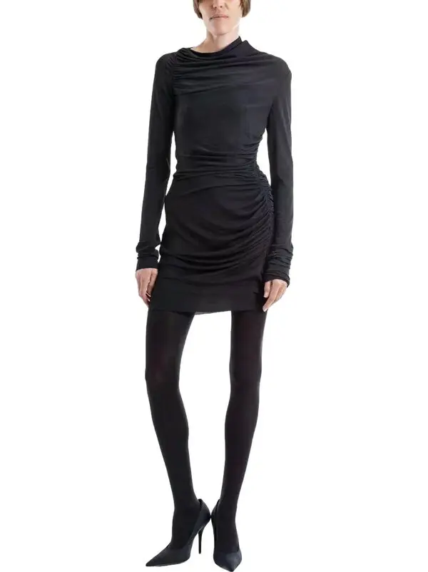 Rick Owens Asymmetric Neck Ruched Mini Dress - Black