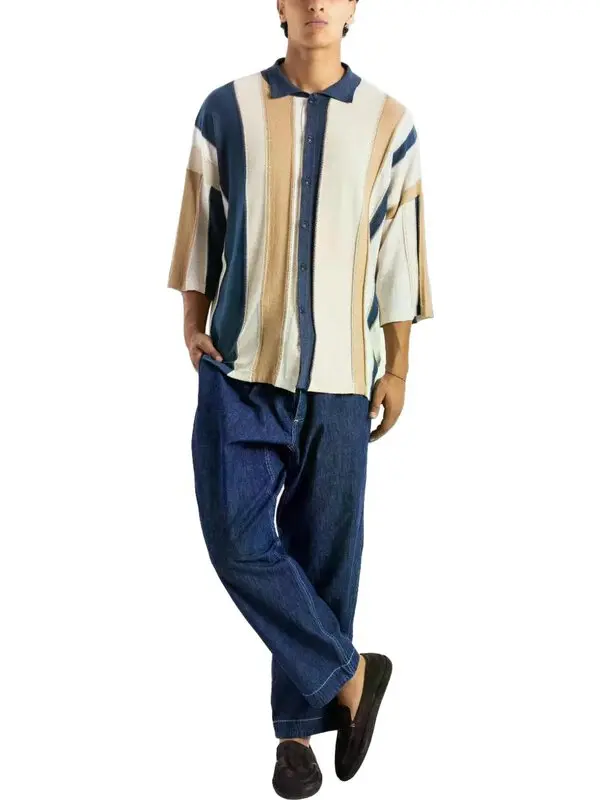 CASEY CASEY Patchwork Striped Shirt - Blue