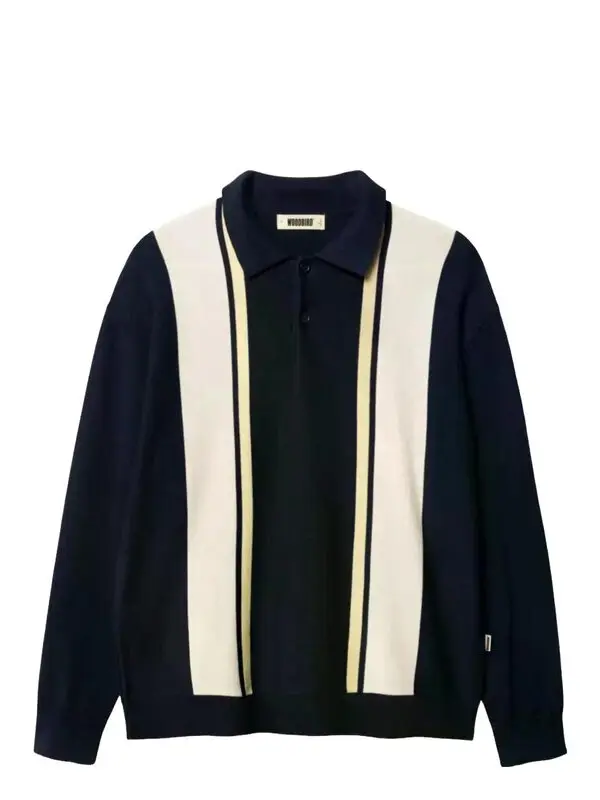 WOODBIRD Dom Gran Striped Long-sleeve Polo Shirt - Blue
