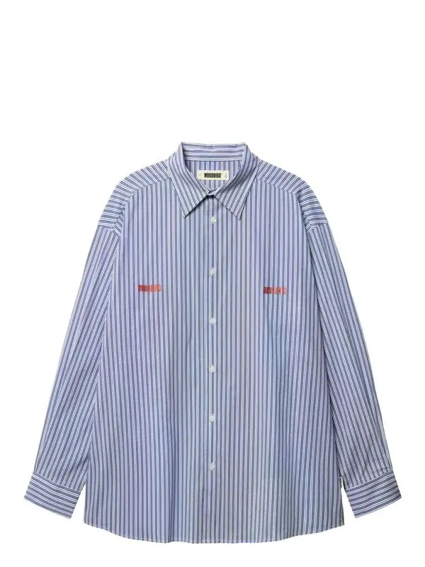 WOODBIRD Brooks Lion Embroidered Striped Shirt - Blue
