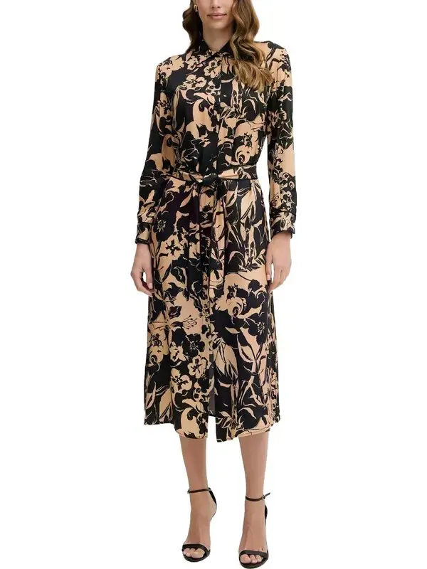 SIMONA CORSELLINI Beige Floral Print Midi Dress - Neutrals
