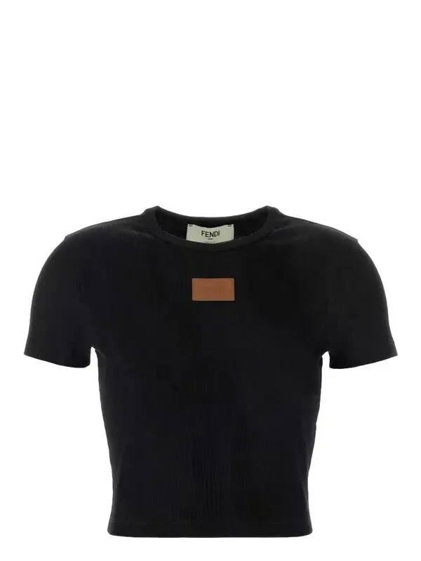 Fendi Logo Patch Ribbed Cropped T-shirt - Black
