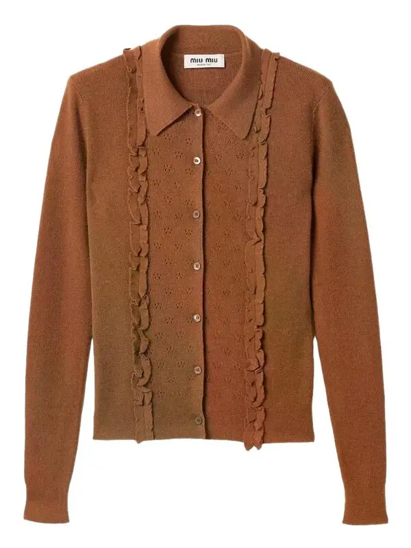 Miu Miu Cashmere And Silk Ruffled Cardigan - Brown