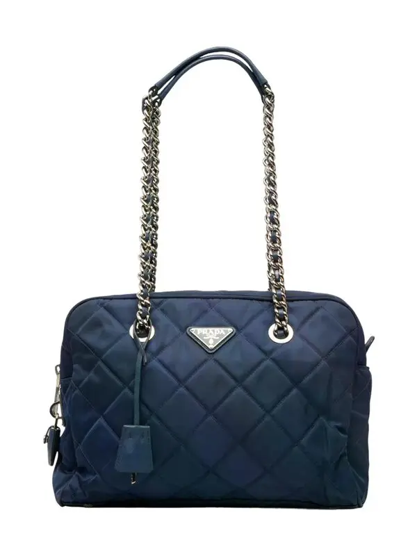 Prada Tessuto Impuntu Chain Shoulder Bag - Blue