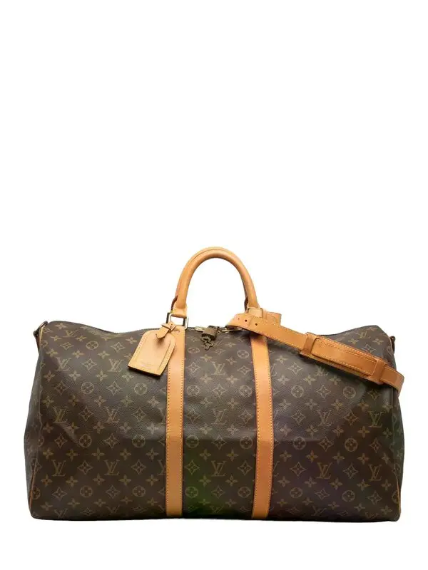 LOUIS VUITTON Monogram Keepall Bandouliere 55 Travel Bag - Brown