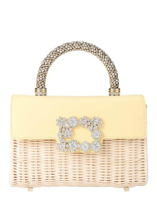 ROGER VIVIER Mini Rattan Top-handle Bag With Crystal Embellishment - Beige