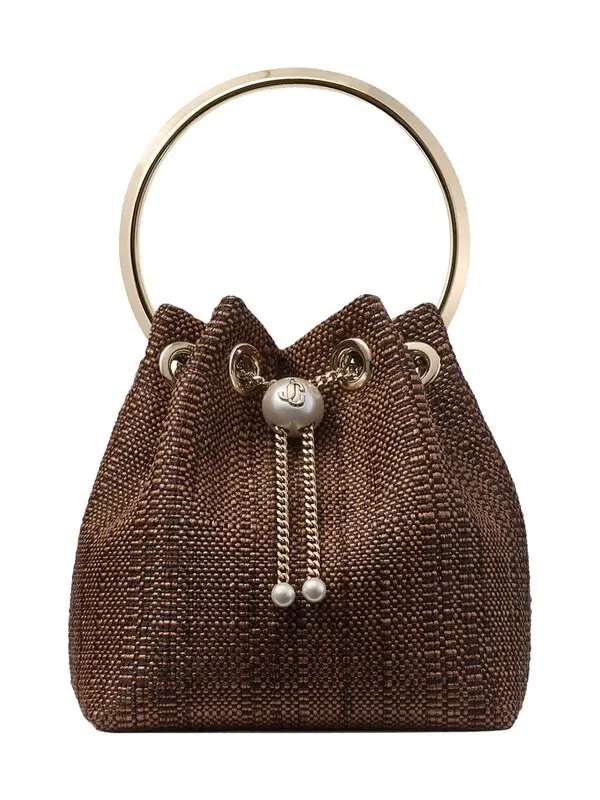 JIMMY CHOO Bon Bon Woven Top Handle Bag - Beige