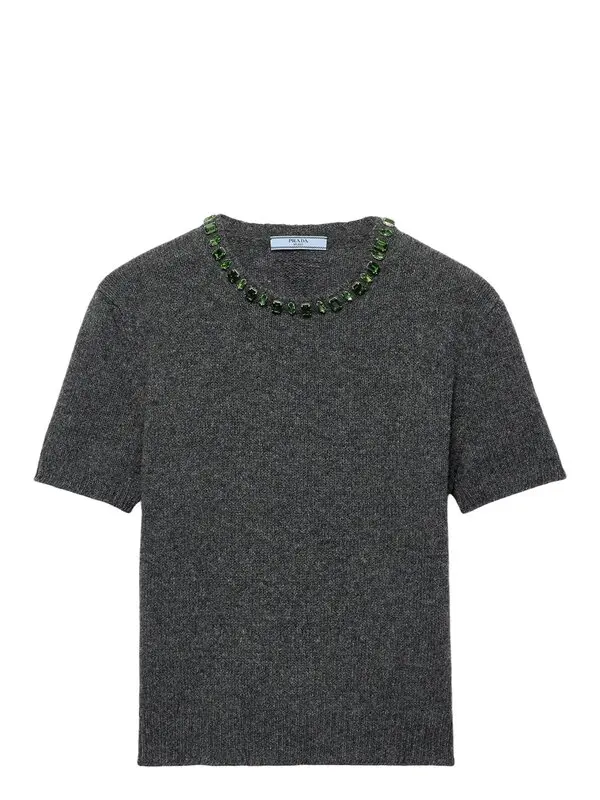 Prada Wool-cashmere Embellished Sweater - Grey